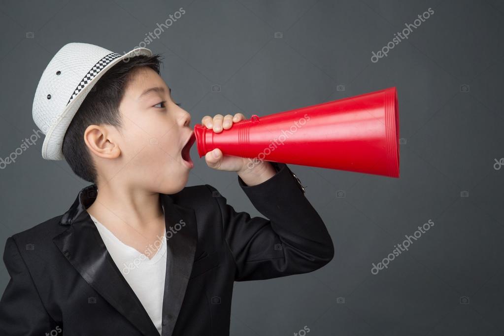 Little asian boy using megaphone shouting Stock Photo by ©sirikornt ...