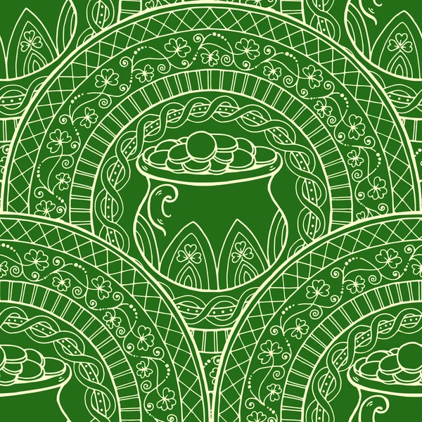 Saint Patricks Day Theme mandala with Irish pot, golden coins with ...