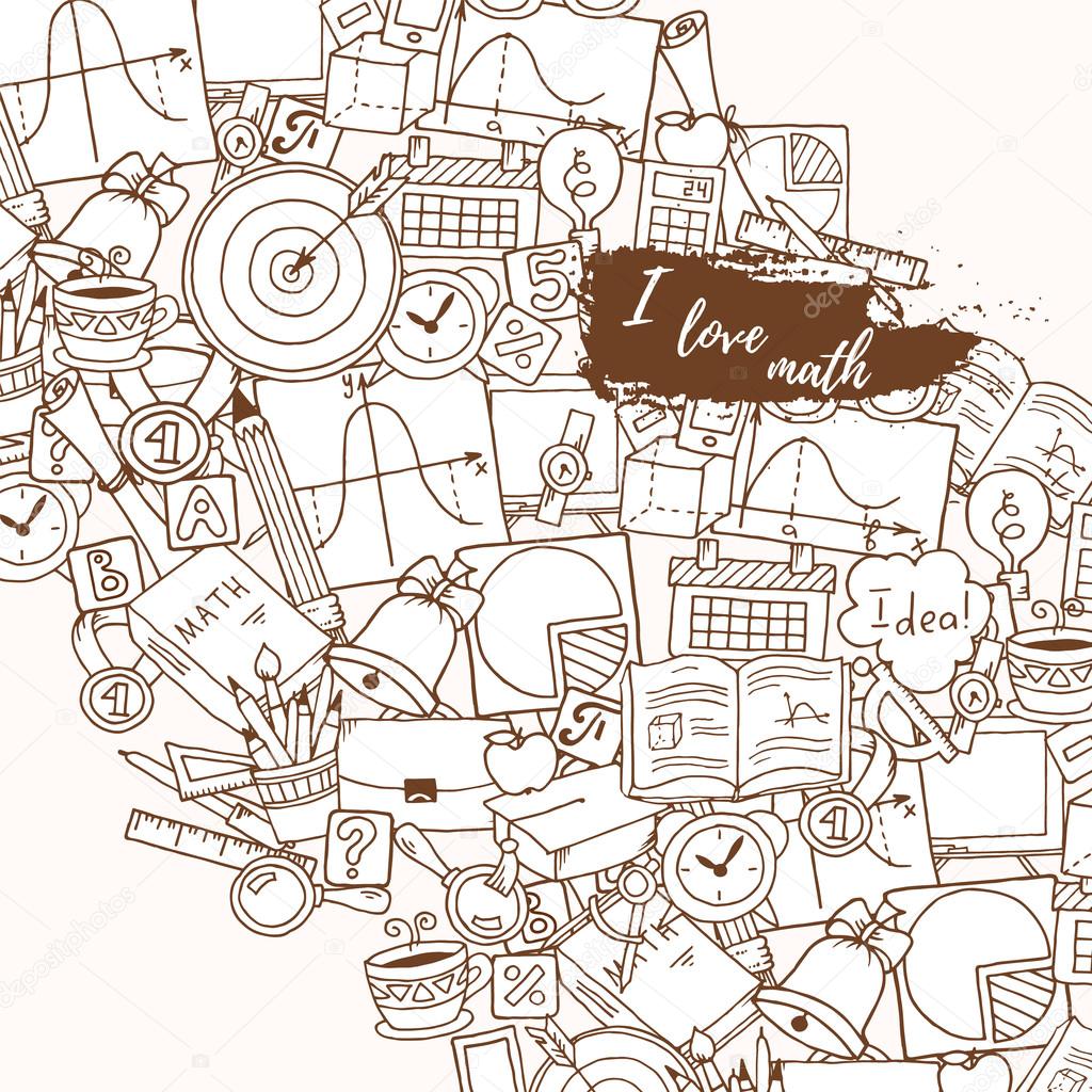 Mathematics science theme. Hand drawn pattern about school and learning ...