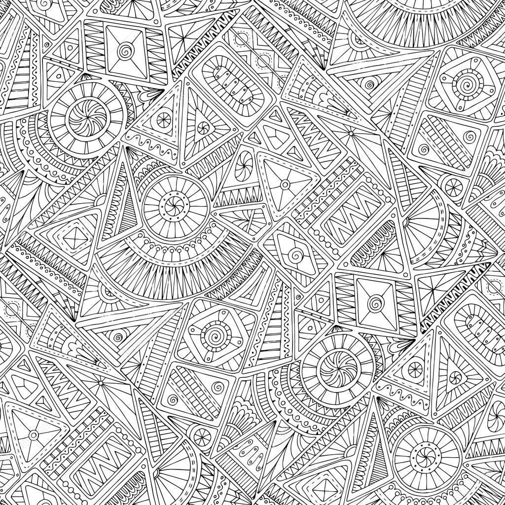 Seamless asian ethnic floral retro doodle black and white background ...