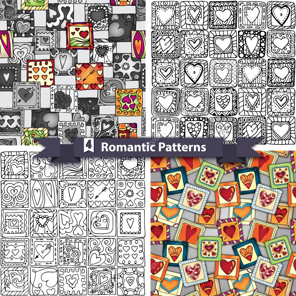 Set of romantic patterns with doodle hearts. — Stock Vector ...
