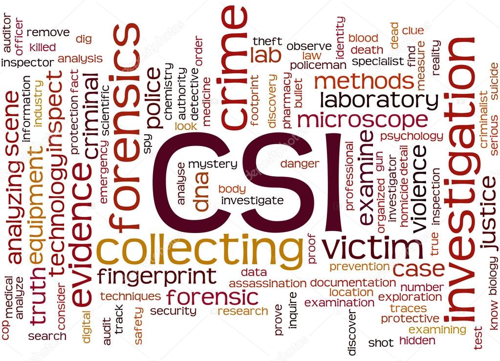CSI, Crime Scene Investigation palabra nube concepto 8 — Foto de stock ...