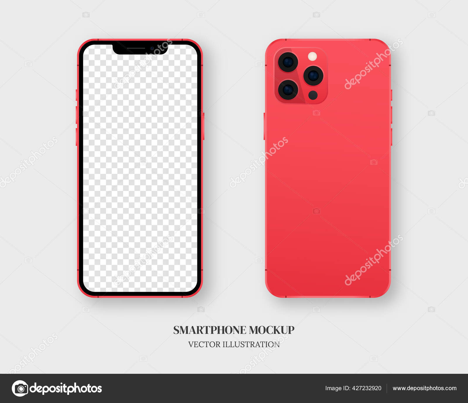 Smartphone Mockup Vector Blank Red Smartphone Front Back Isolated Grey ...