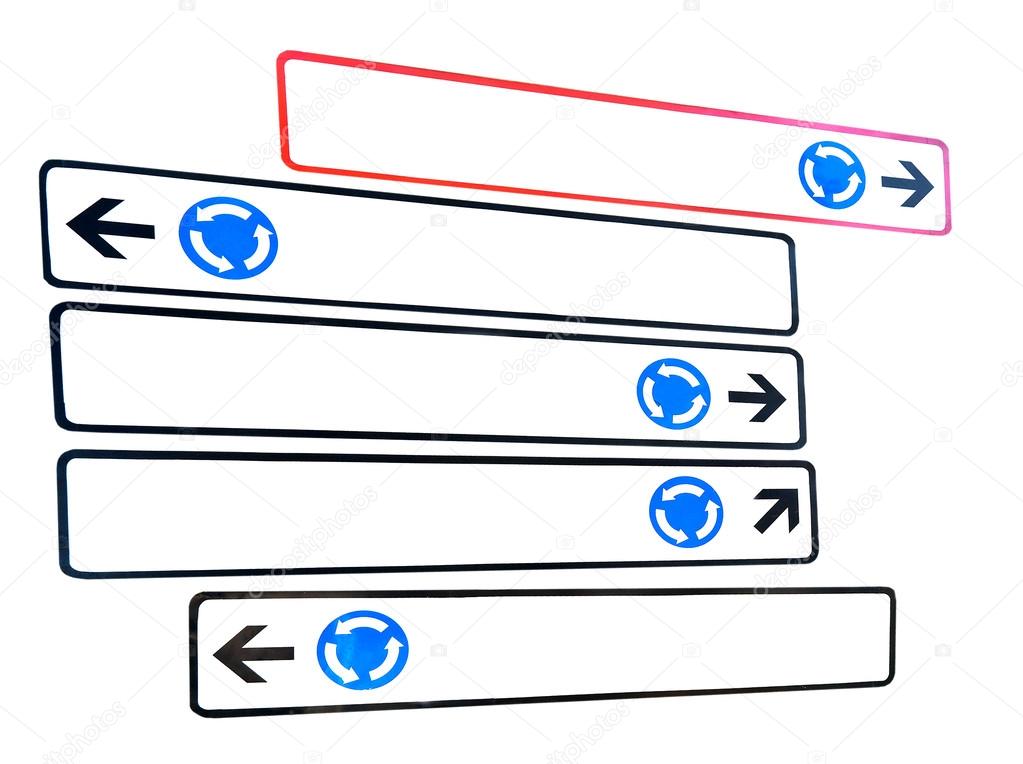Roundabout road signs with arrows in various directions — Stock Photo ...