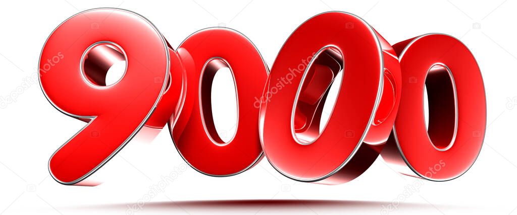 Números rojos redondeados 9000 sobre fondo blanco Ilustración 3D con ...