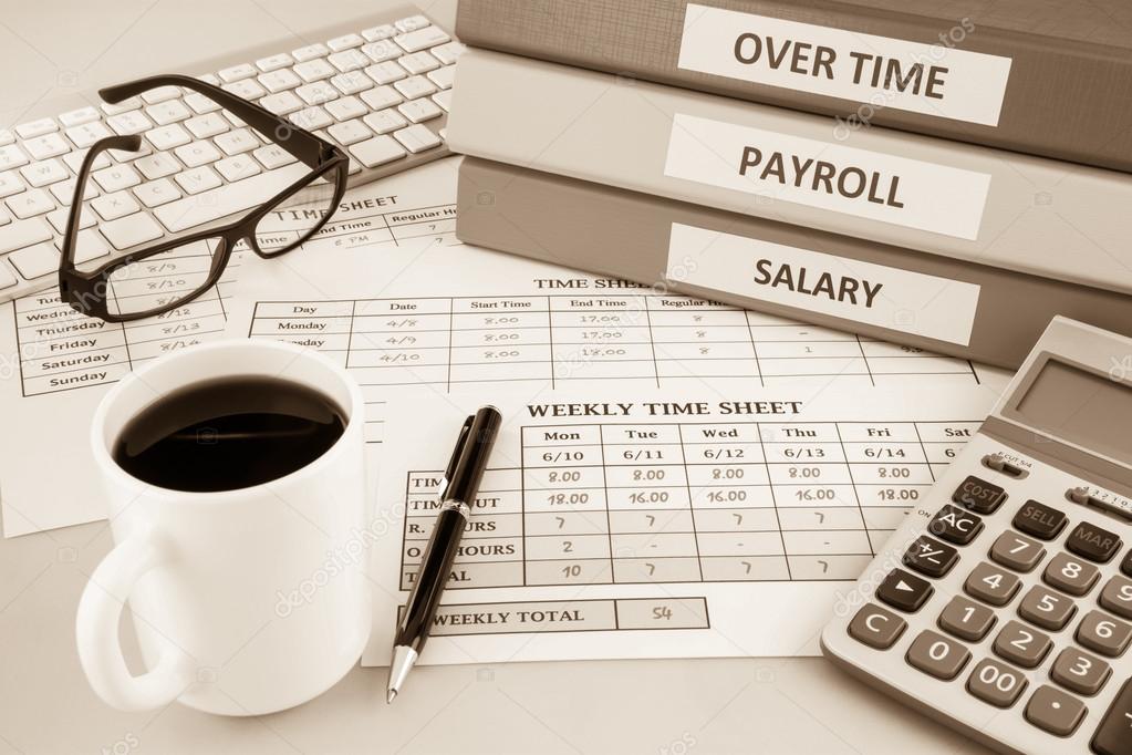 Payroll time sheet for human resources, sepia tone — Stock Photo ... Payroll time sheet for human resources, sepia tone — Stock Photo ...