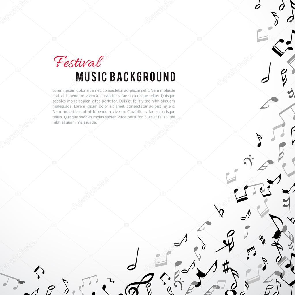 Abstract musical frame and border with black notes on white background ...