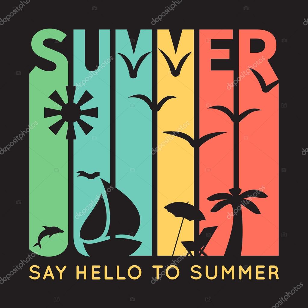 Summer typography with beach icons, t-shirt graphics — Stock Vector ...