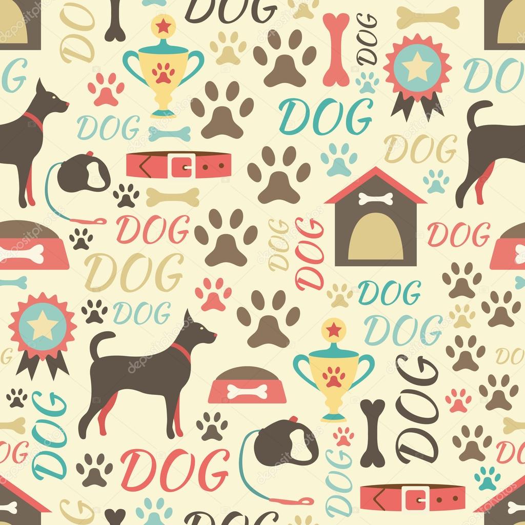 Retro seamless pattern of dog icons. Endless texture Stock Photo by ...