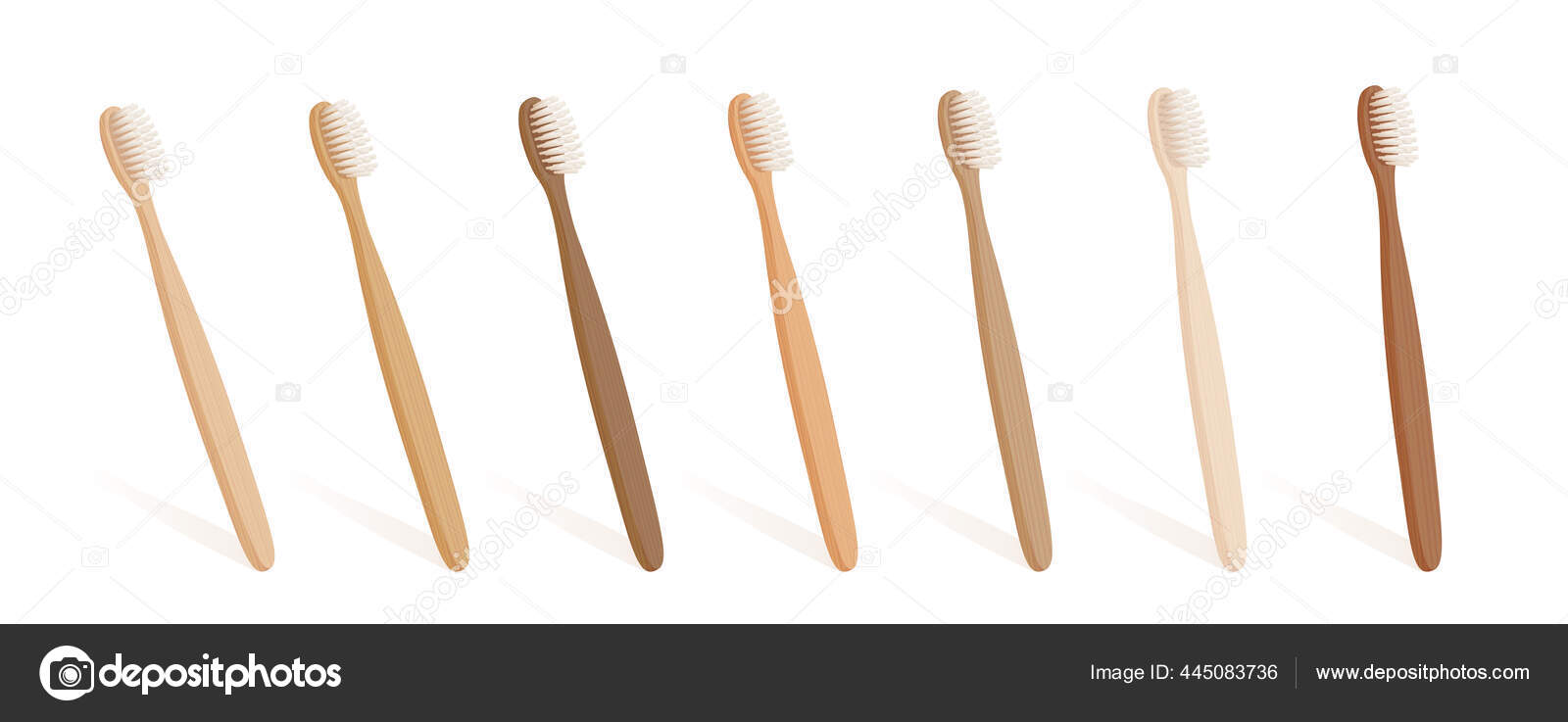 Wooden Toothbrush Set Different Natural Colors Wood Textures Isolated ...