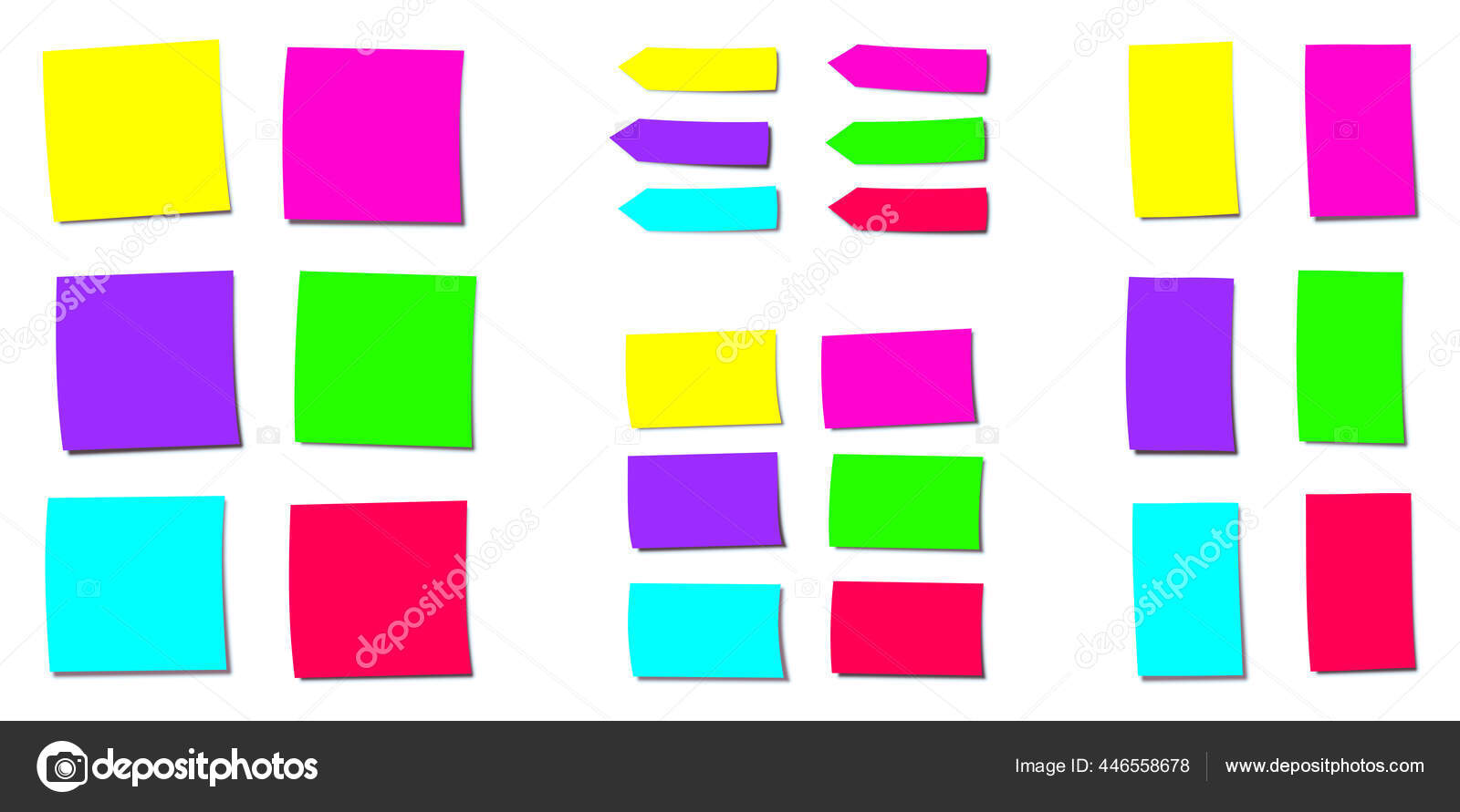 Neon Colored Sticky Notes Different Forms Bright Fluorescent Colors ...