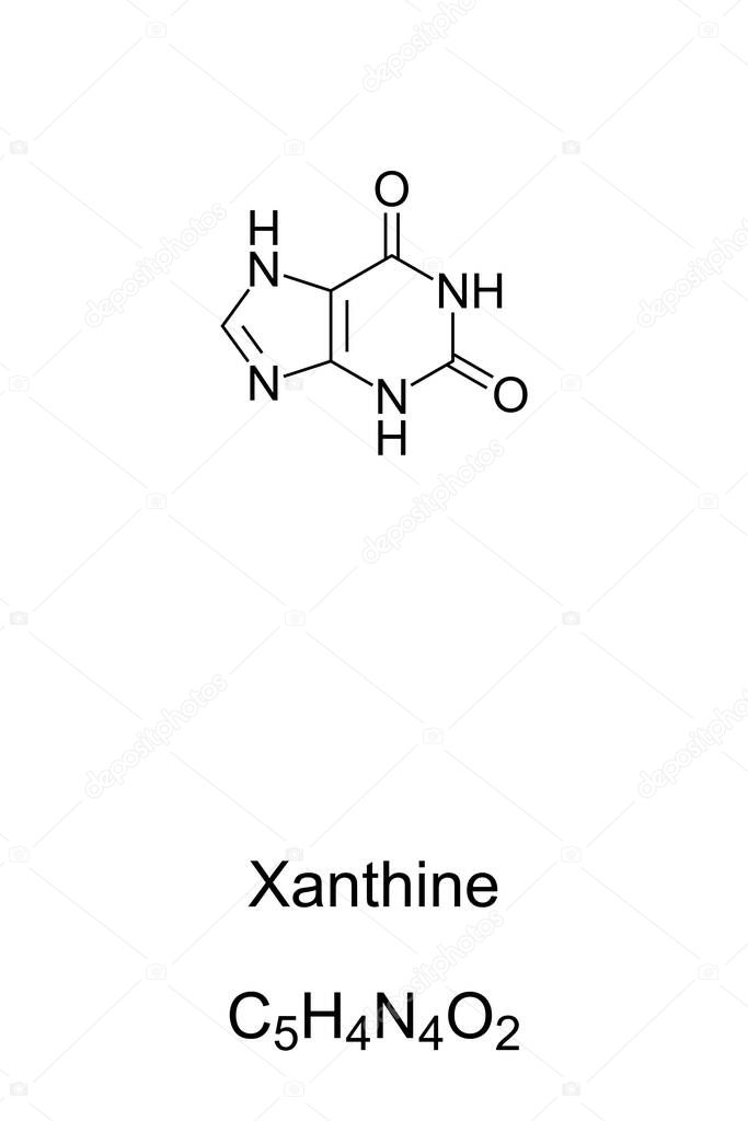 Xantina, fórmula química y estructura esquelética. Ácido xántico, una ...