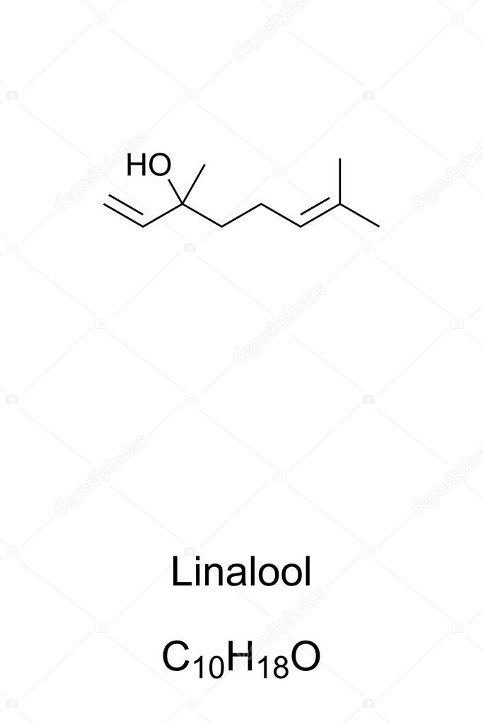 Linalool, fórmula química y estructura esquelética. Compuesto orgánico ...