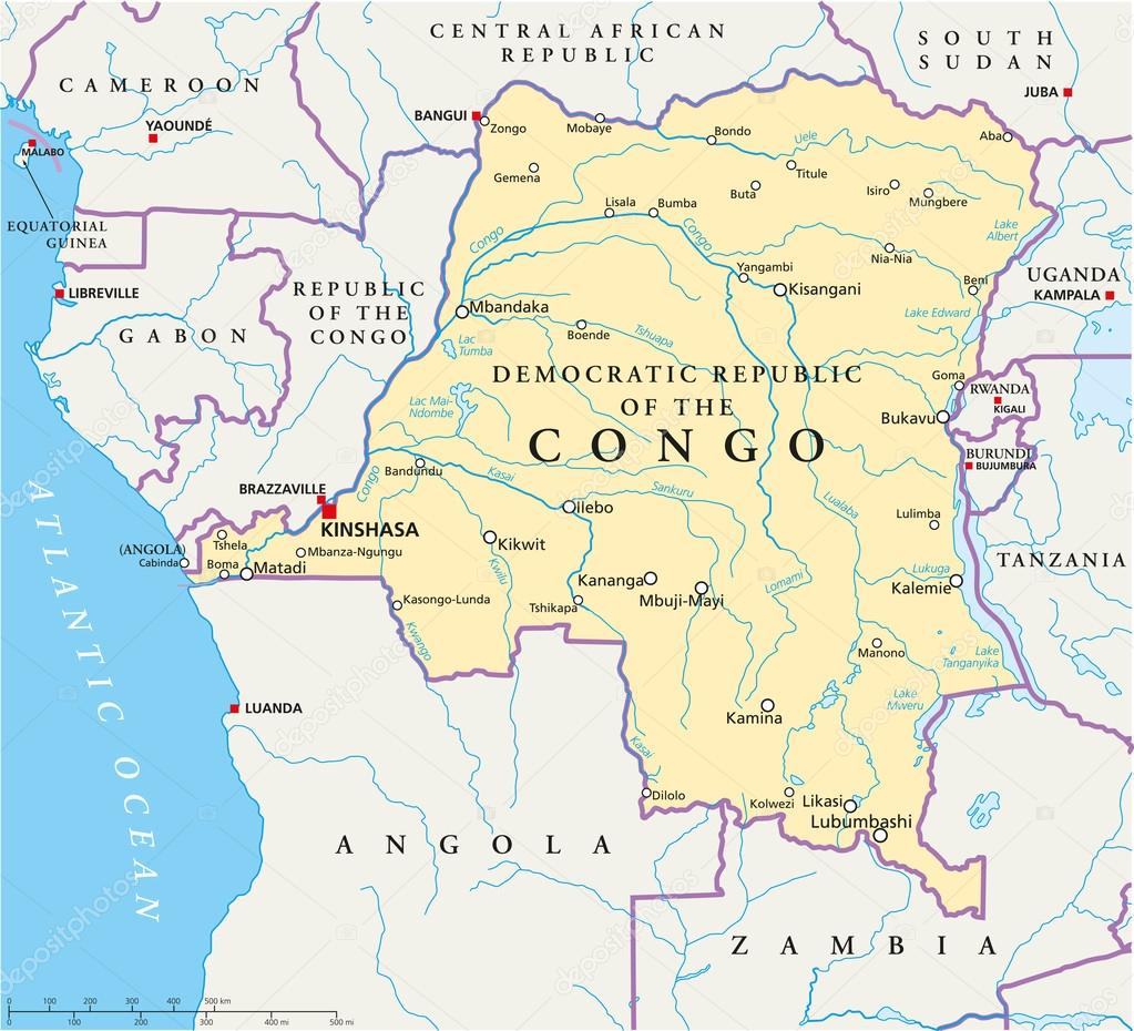 Mapa político de República Democrática do Congo — Vetor de Stock ...