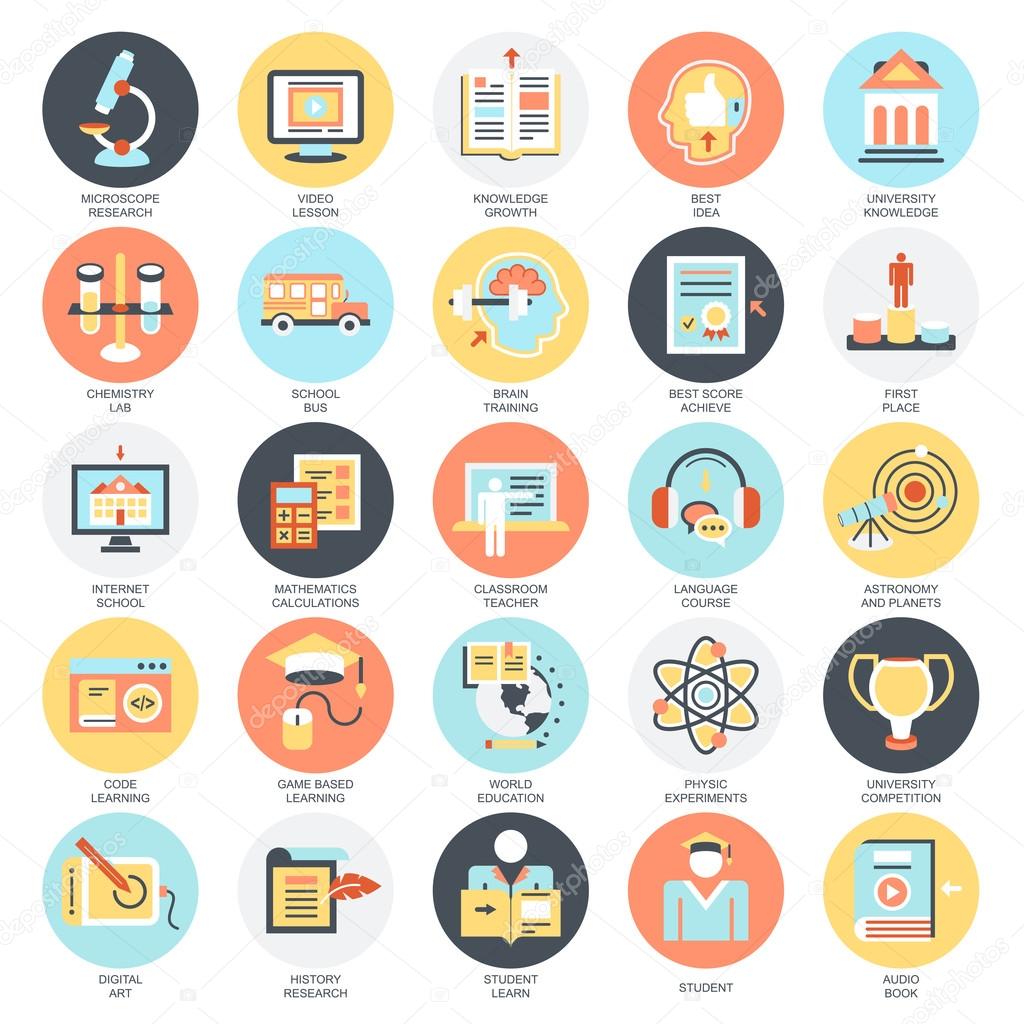 Flat conceptual icons pack of internet education and online course ...