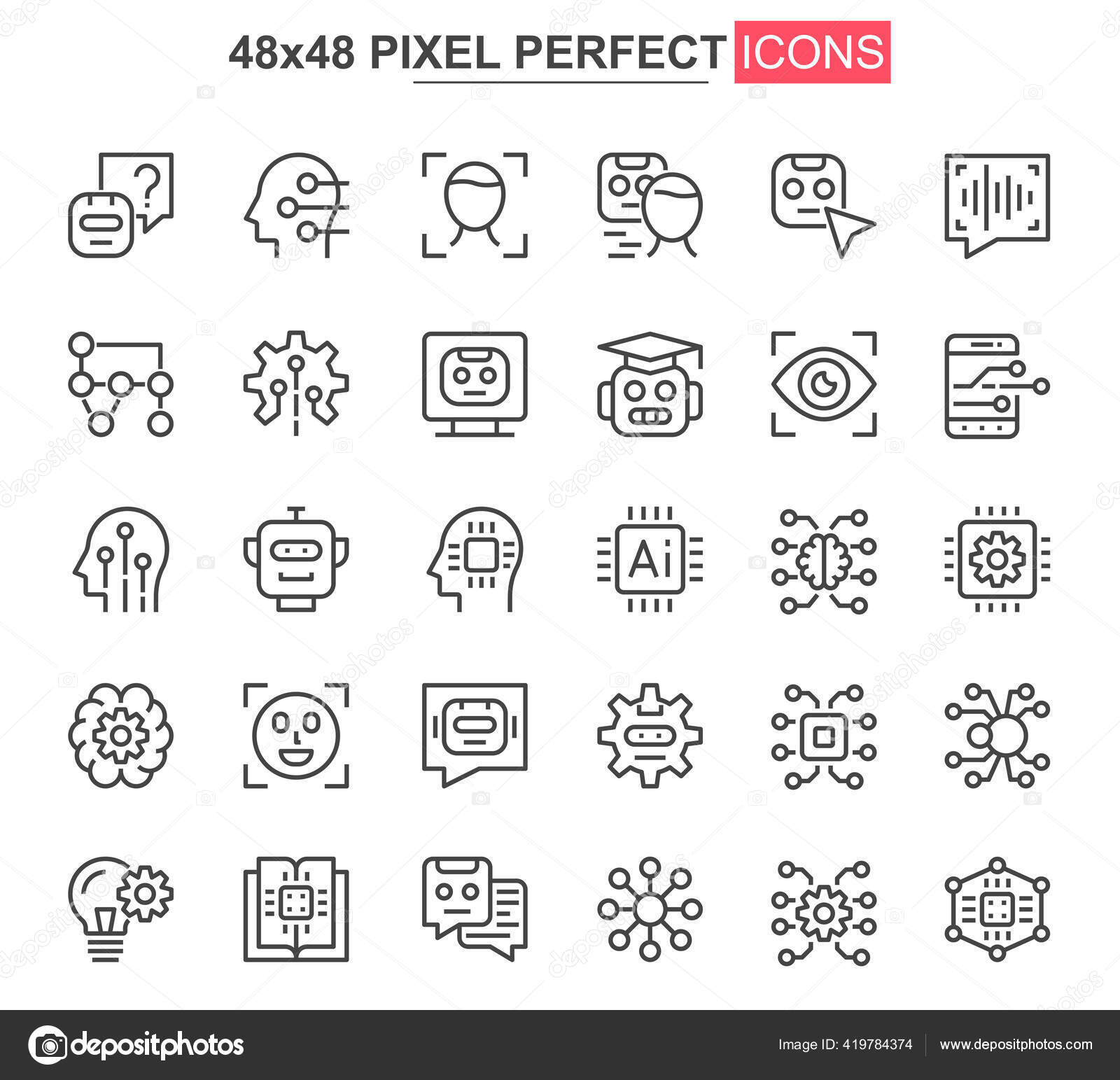 Artificial Intelligence Thin Line Icon Set Machine Learning Outline ...