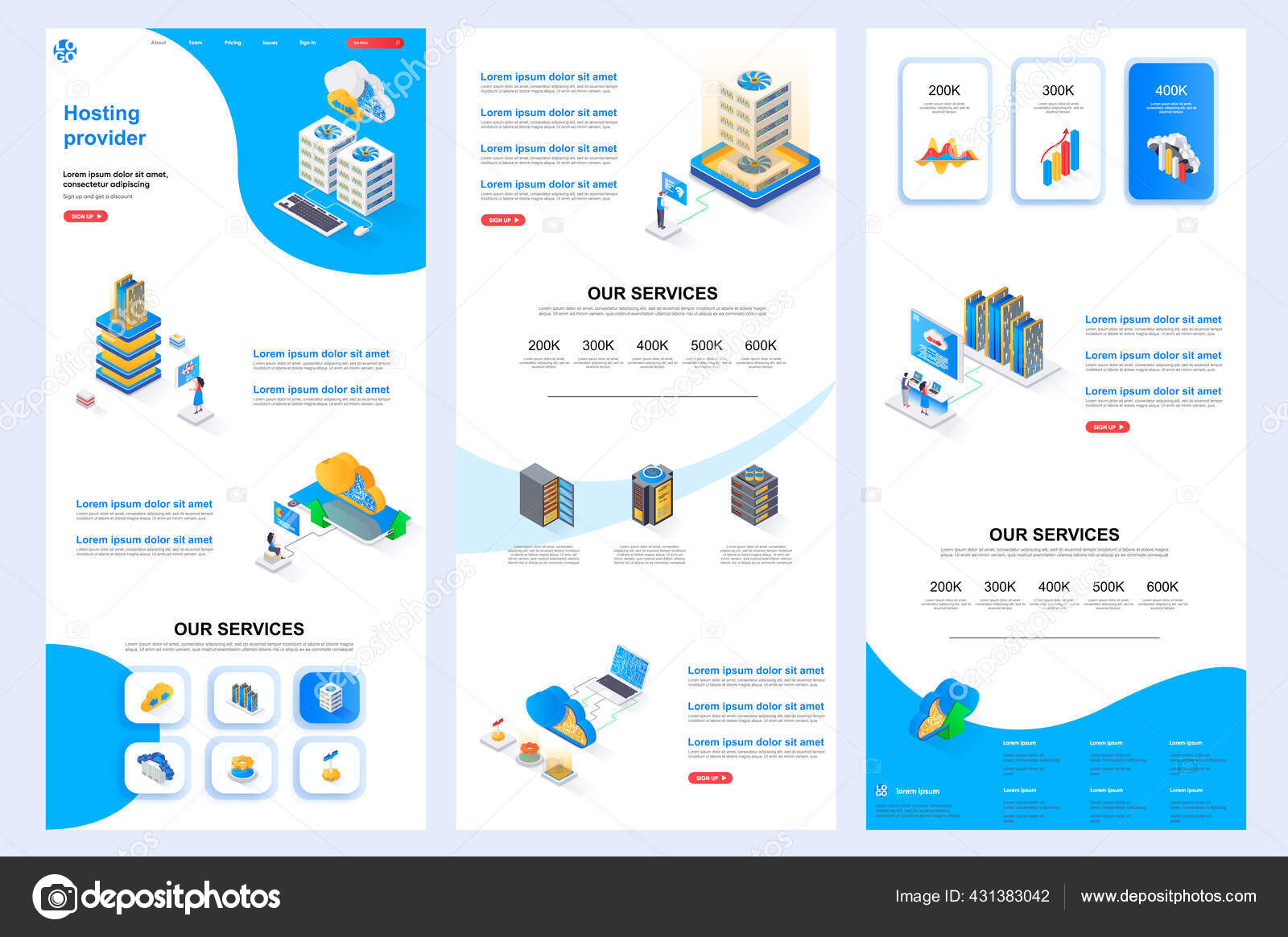 Hosting Provider Isometric Landing Page Database Support Cloud Data ...