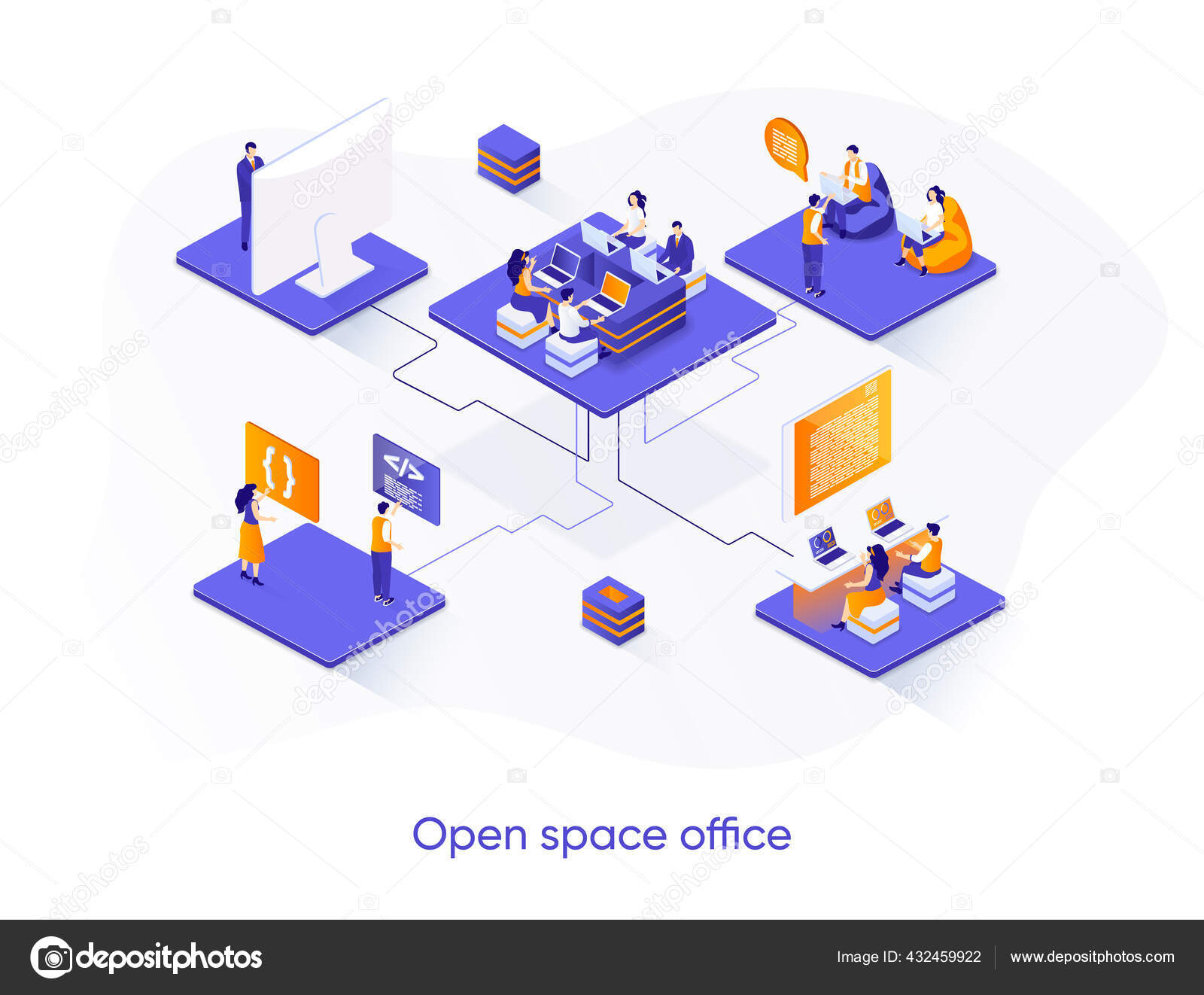 Open Space Office Isometric Web Banner Collaboration Coworking Open ...