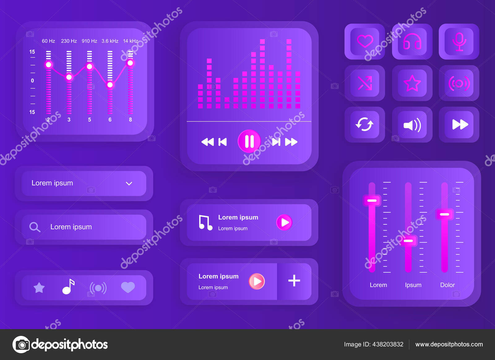 GUI elements for music player mobile app. Audio equalizer settings ...