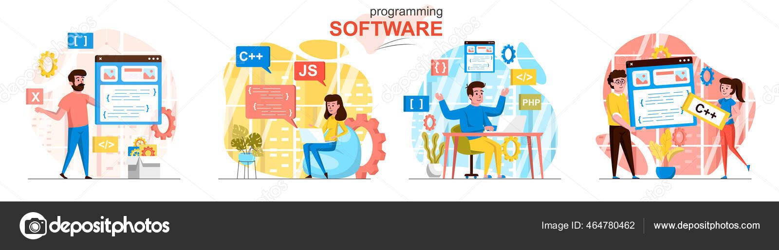 Programming flat design concept scenes set Stock Vector Image by ...