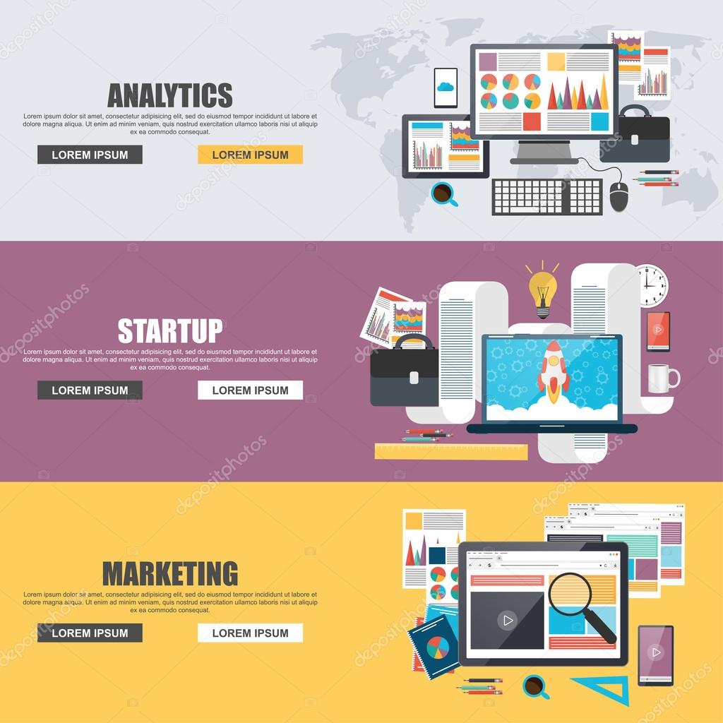 Flat design concepts for business marketing, analytics and startup ...