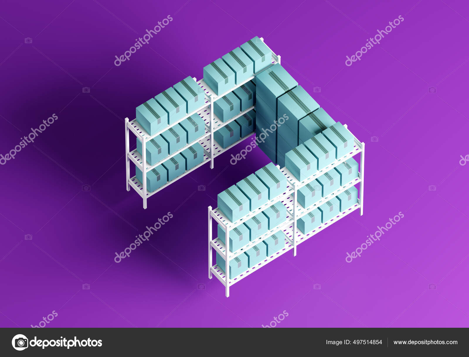 Shelves Boxes Warehouse Racks Purple Background Square Boxes Shelves ...