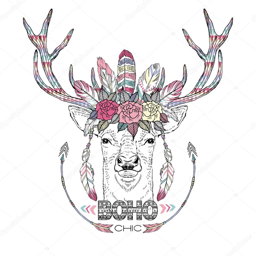 Deer Boho Chic Print — Stock Vector © Olgaangelloz 104668898