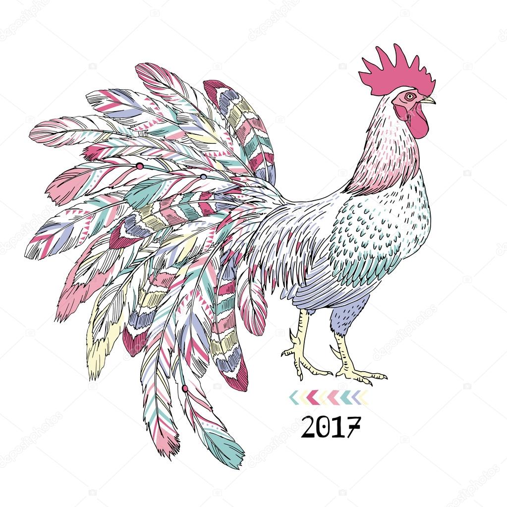 Gallo adornado, cartel azteca Vector de stock #123689344 de ©olga.angelloz