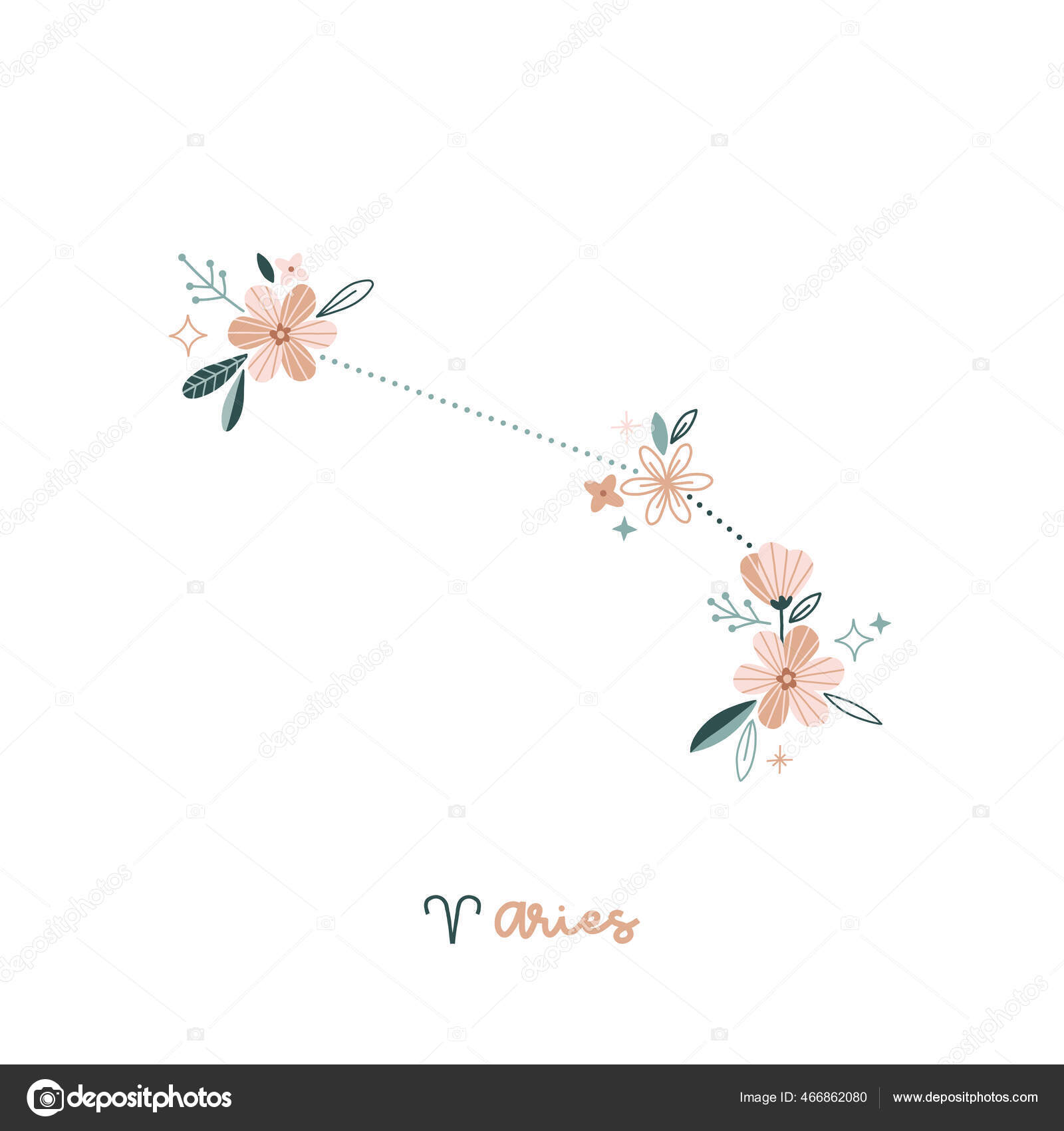 Flower Aries zodiac sign clip art isolated on white. Stock Vector by ...