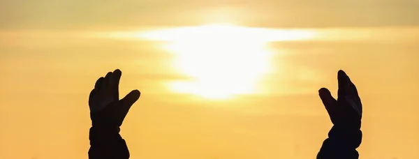 Praying Hands Sunset Background Black Silhouette Stock Photo by ...