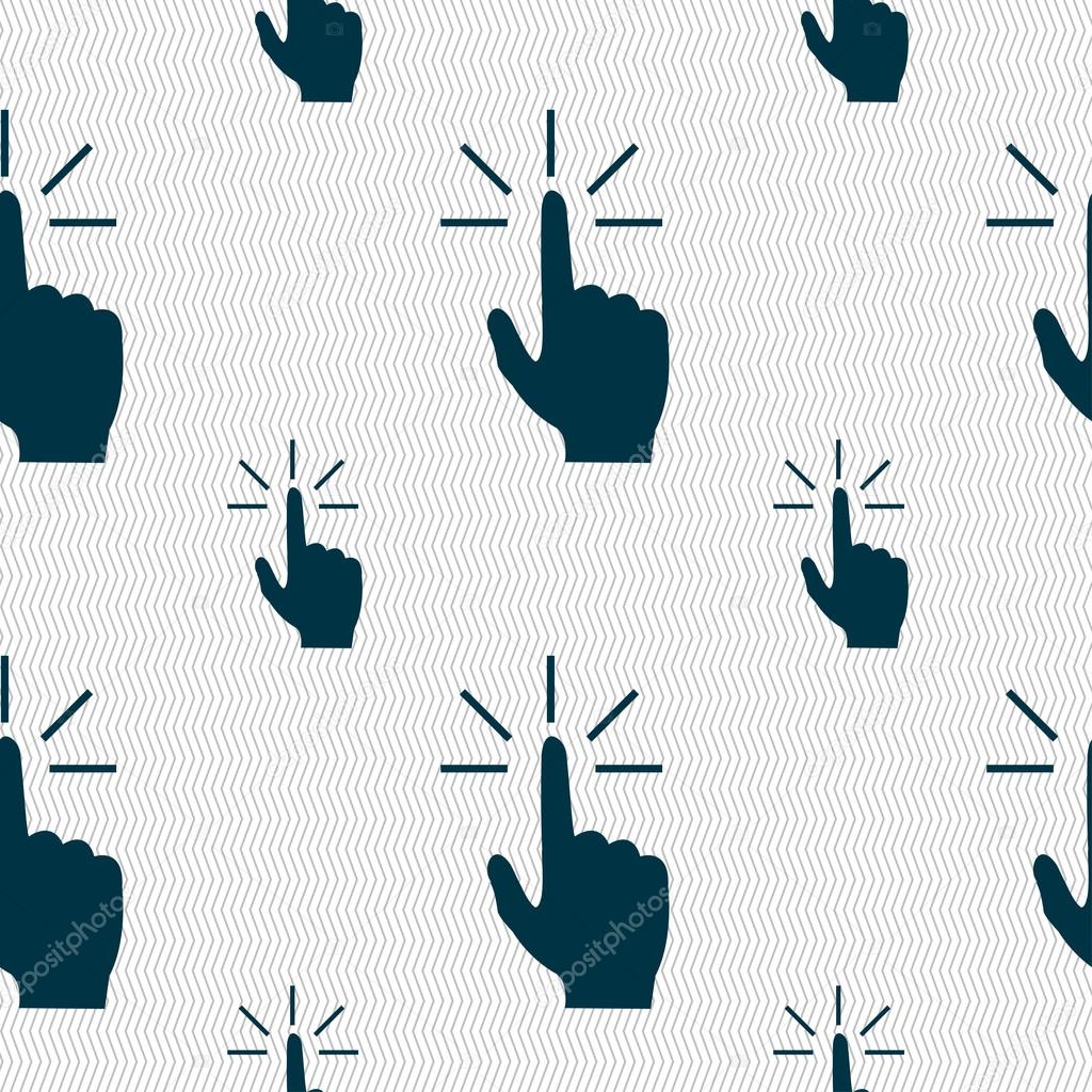 Click here hand icon sign. Seamless pattern with geometric texture ...