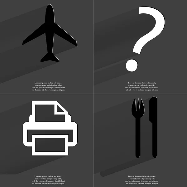 Airplane Question Mark Printer Fork Knife Symbols Long Shadow Flat ...