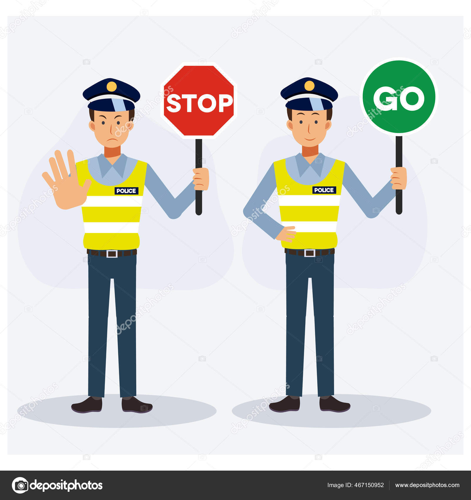 Illustration de Police Circulation Tenant Signe Stop Illustration Personnage Dessin Animé ...