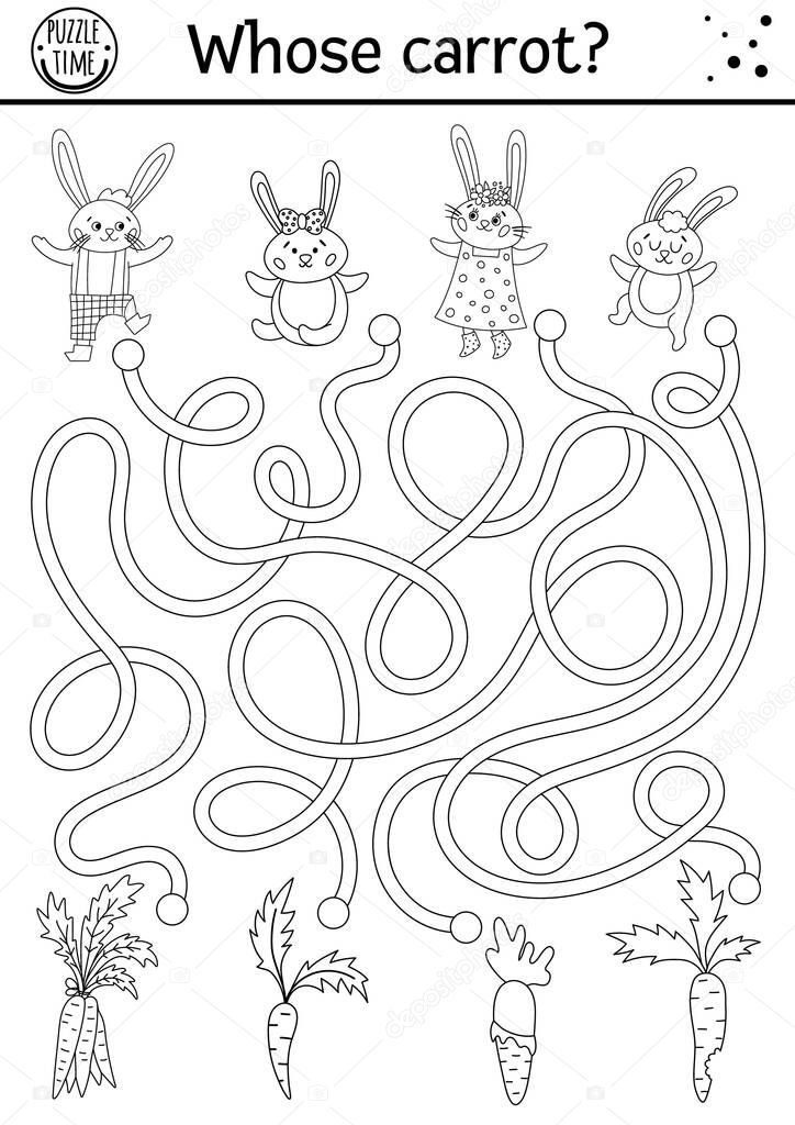 Laberinto blanco y negro de Pascua para ni os con familia de conejos y zanahorias. Esquema de ...