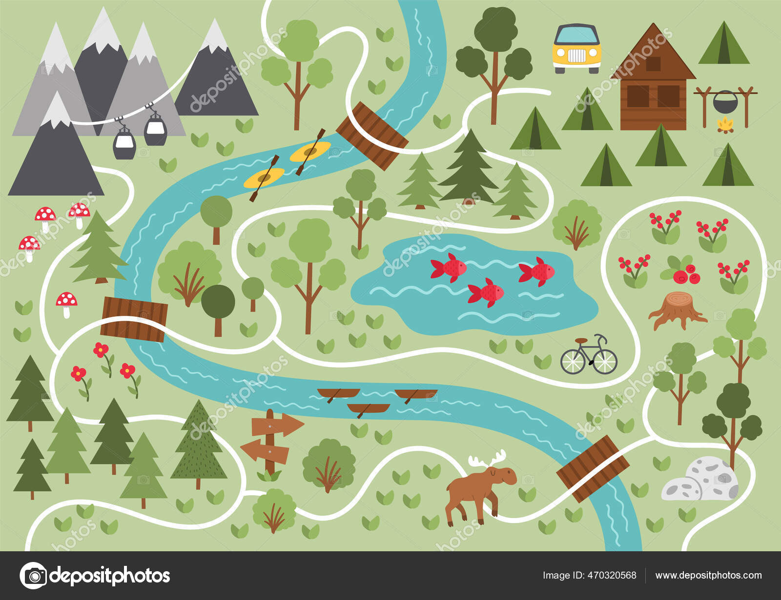 Camping Map Summer Camp Background Vector Nature Clip Art Infographic ...