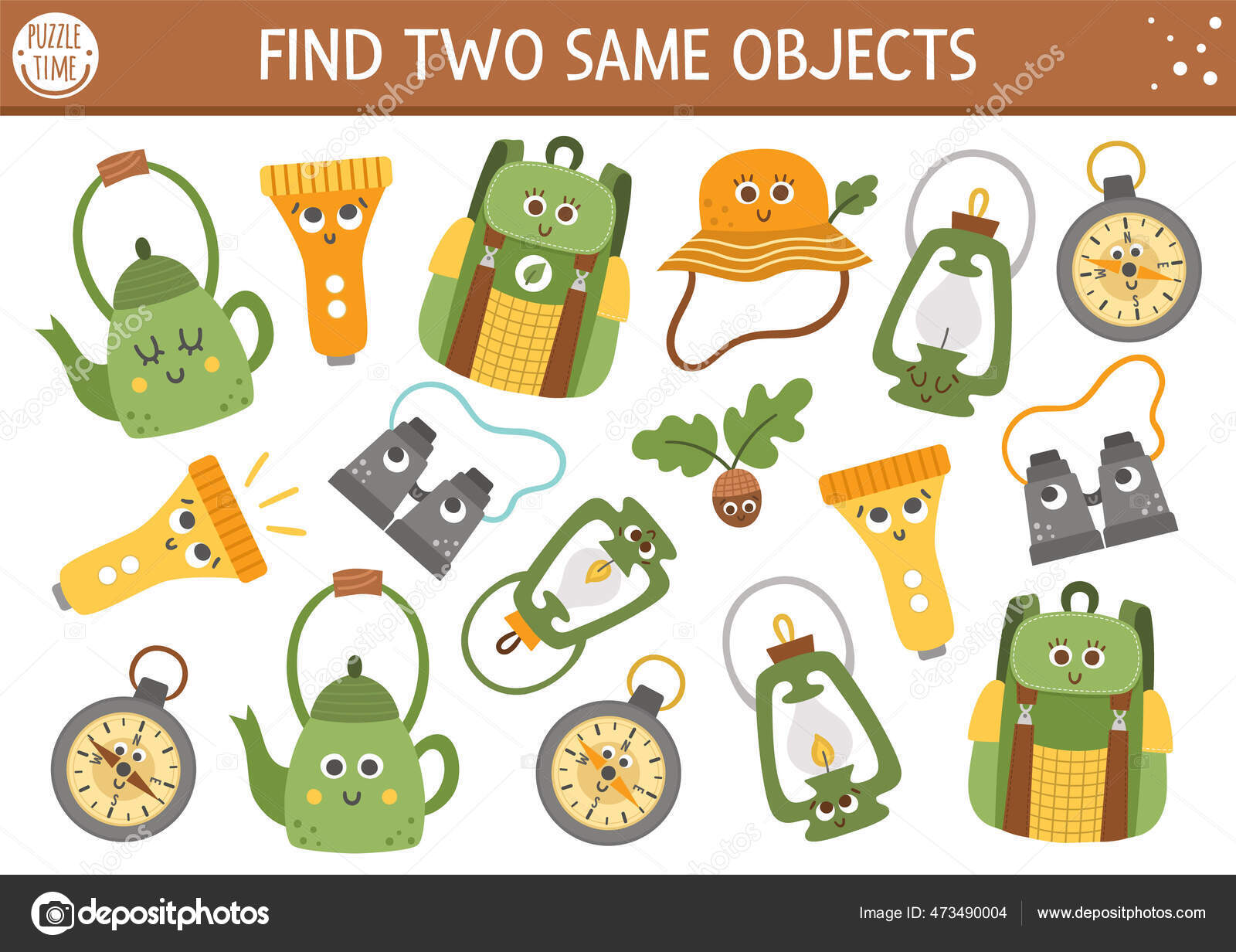 Encuentra Dos Objetos Iguales Actividad Camping Juego Para Niños Funny ...