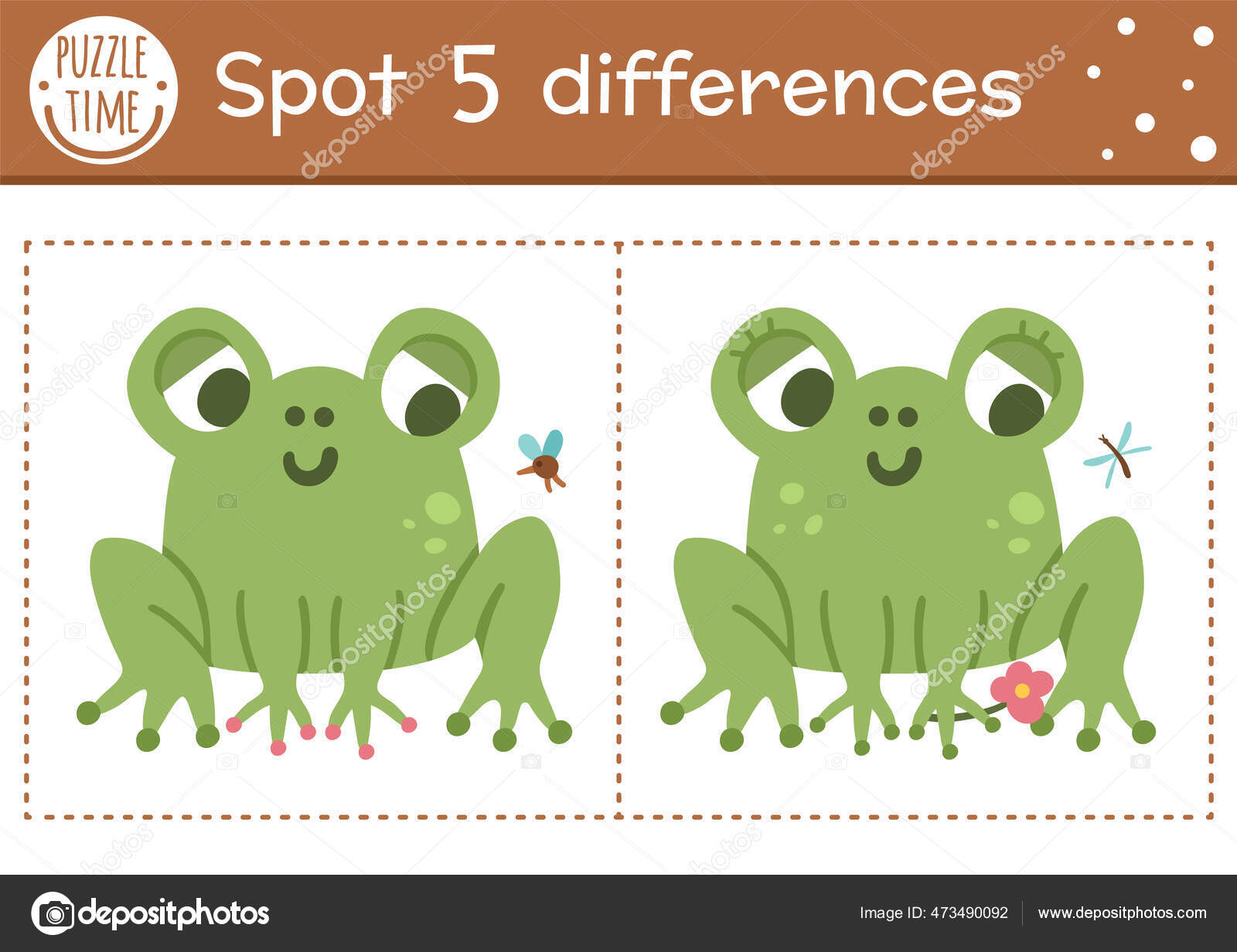 Find Differences Game Children Woodland Educational Activity Funny Frog Insect Stock Vector by ...