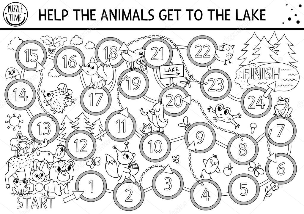 Juego de mesa de dados de campamento de verano en blanco y negro con ...