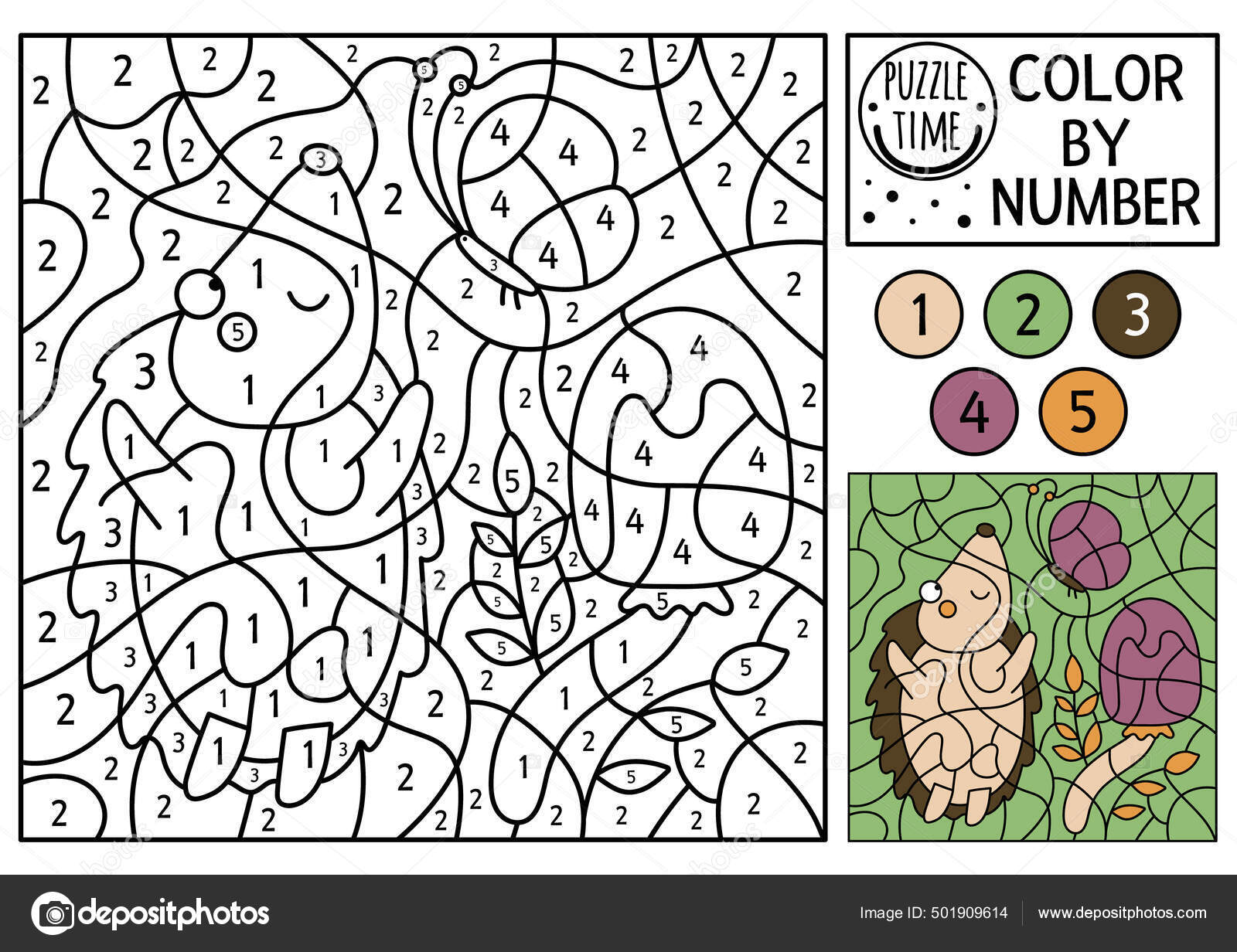 Vector Forest Color Number Activity Hedgehog Butterfly Mushroom Autumn ...