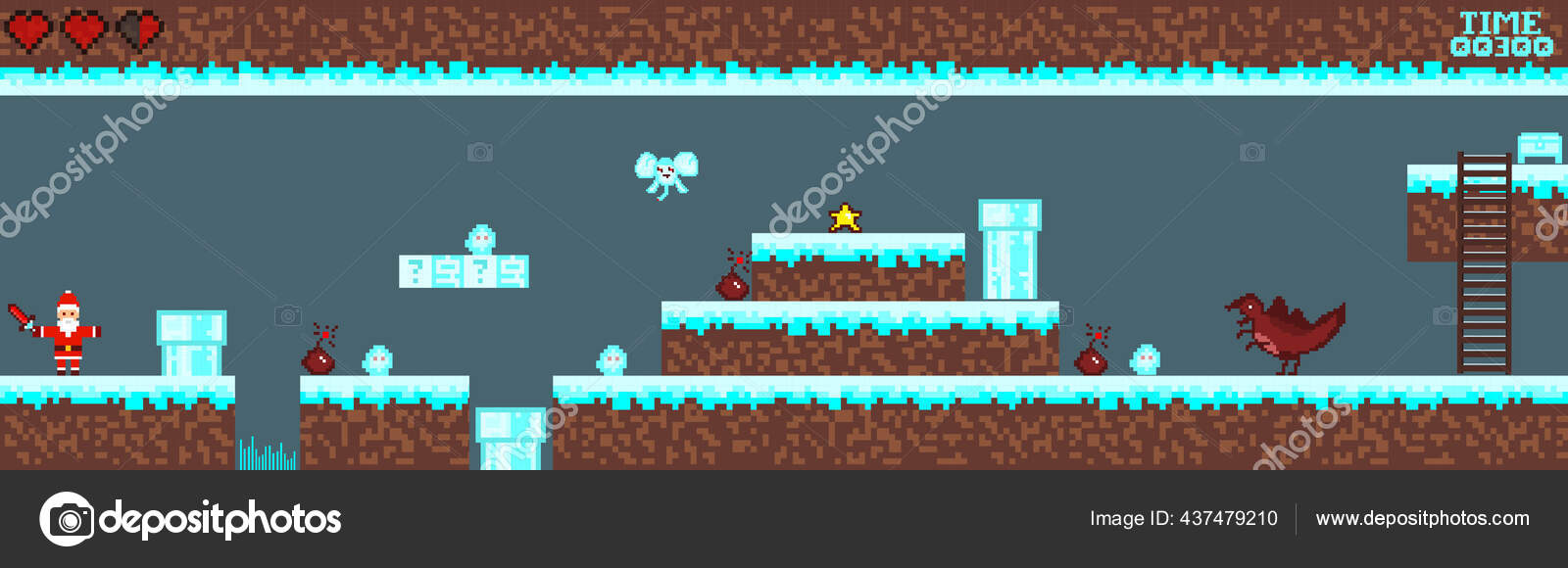 Computer Pixel Game Interface Santa Claus Character Bit View Hero ...