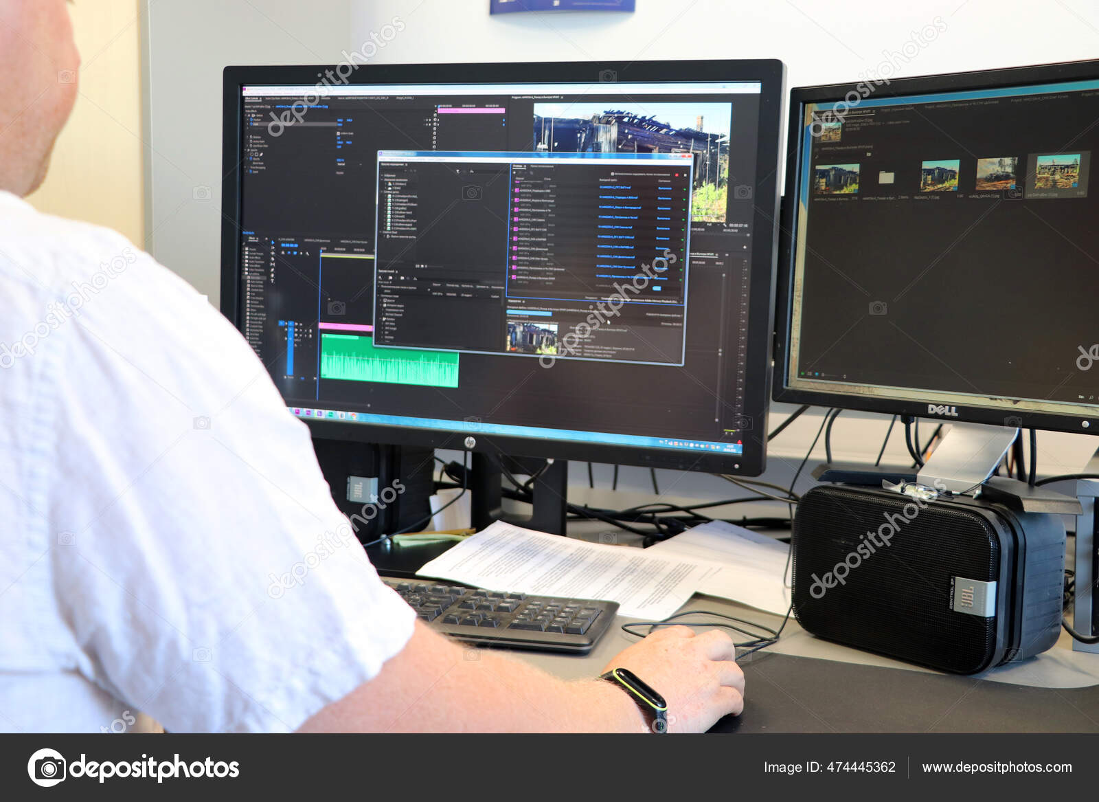 Man Editing Video Adobe Premiere Pro — Stock Photo © JohnySolo #474445362