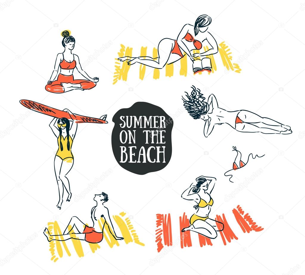 People sunbathing on a beach Stock Vector Image by ©Utro-na-more #117653418