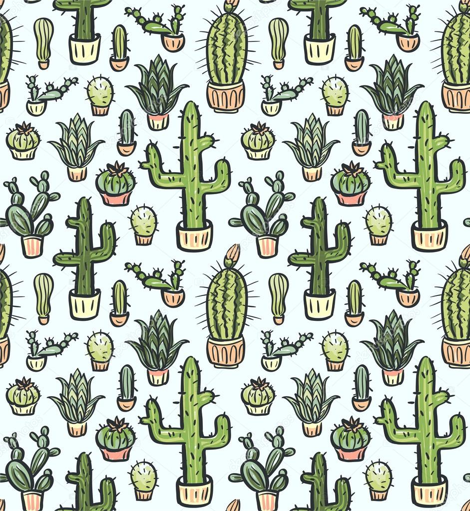 Cactus hand-drawn pattern — Stock Vector © Utro-na-more #78397278