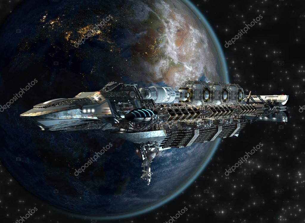 Interstellar spaceship leaving Earth Stock Photo by ©3000ad 119668432