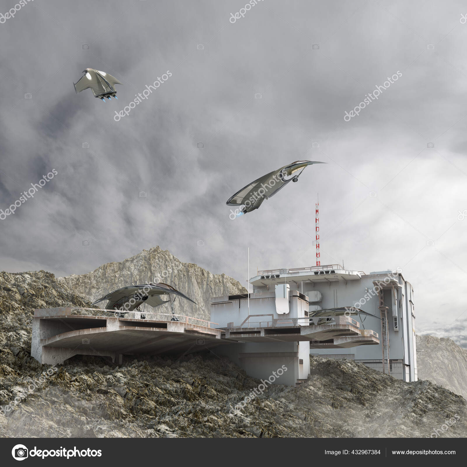 Illustration Aircraft Base Communication Bunker Drones Landing ...