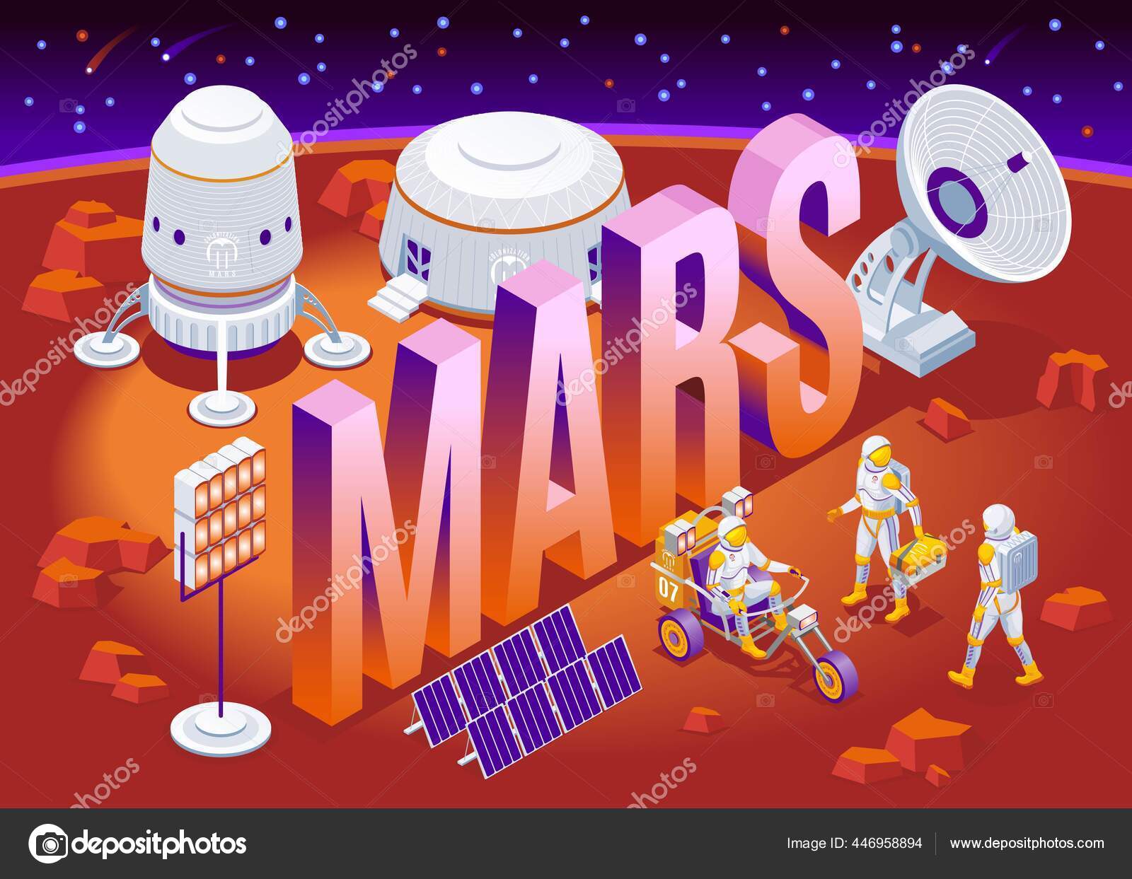 Mars Colonization Isometric Word Mars Isometric Icons Isolated ...