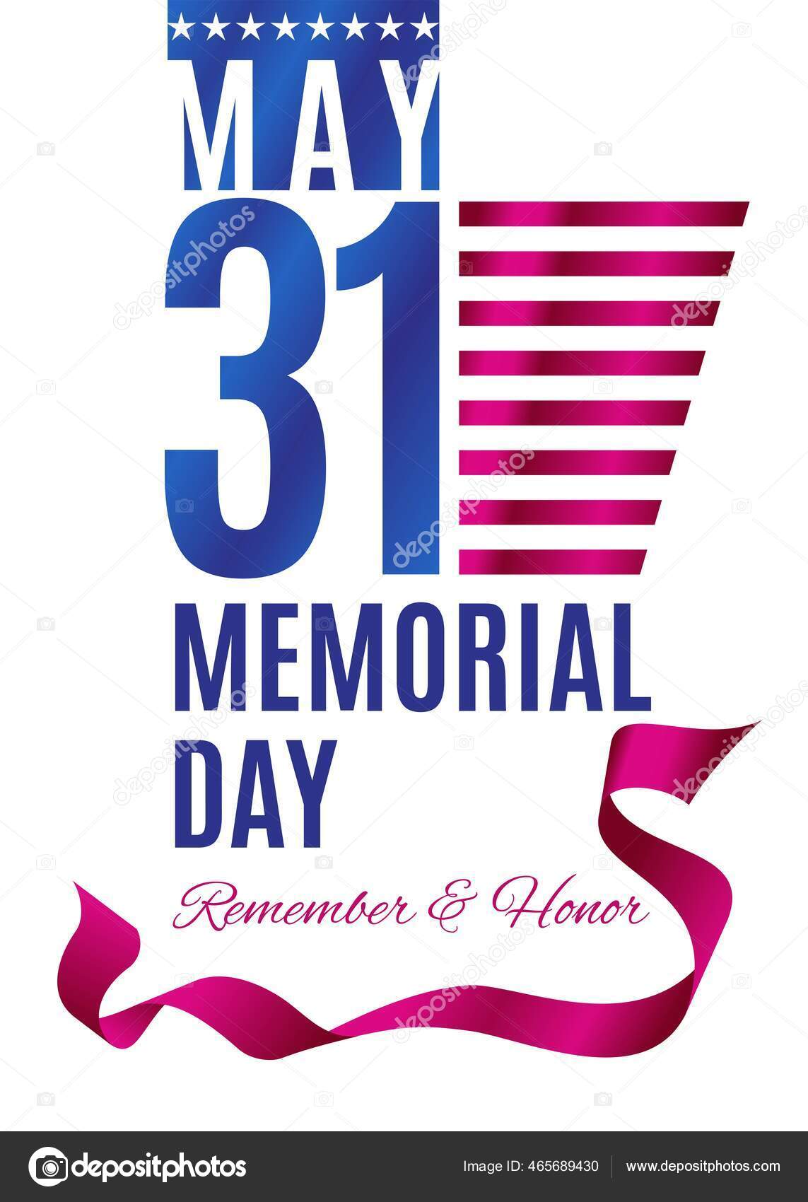 Memorial Day May Poster Red Ribbon Isometric Icons Isolated White Stock ...