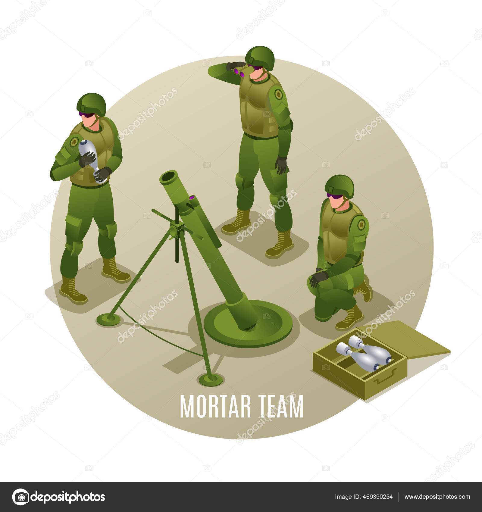 Mortar Team Firing Modern Army Soldiers Illustration Isometric Icons ...