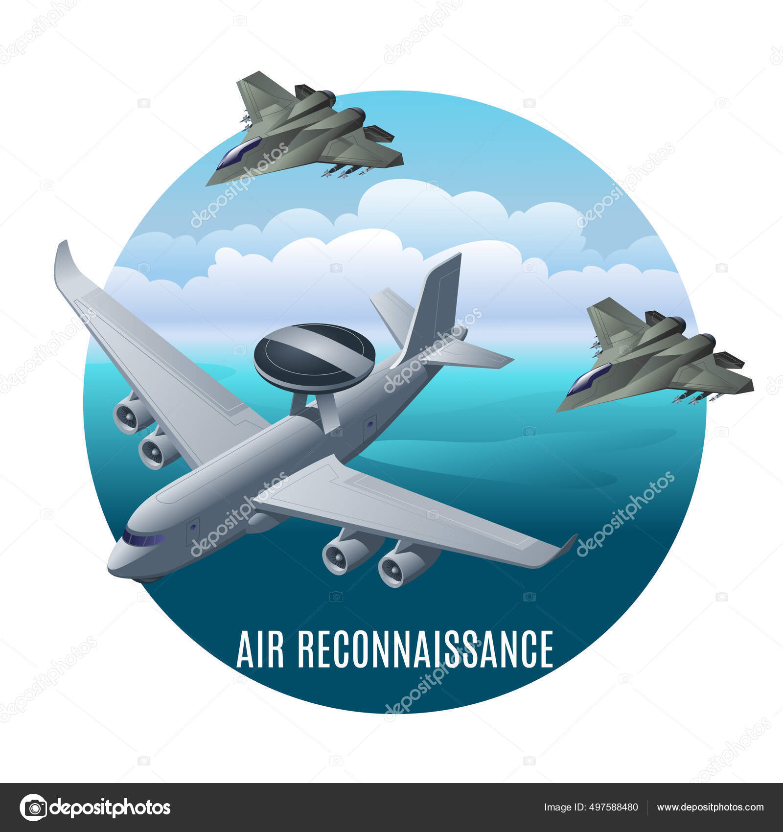 Air Reconnaissance Air Force Flight Ocean Vector Illustration Isometric ...