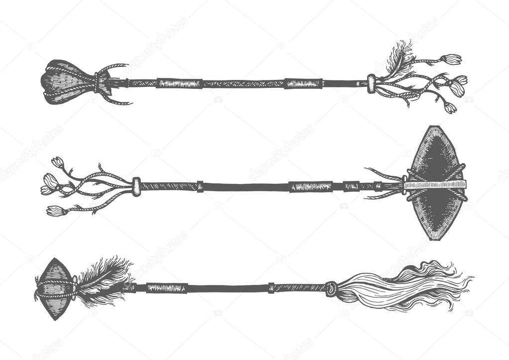Set of hand drawing ink elements of military weapon and cudgel. Vector ...